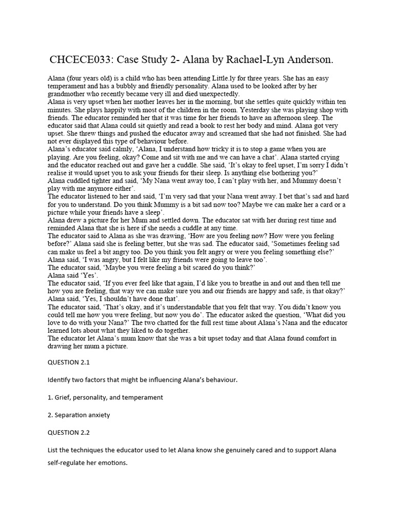 Chcece033 Assessment 2 Case Study 2 Alana by Rachael-lyn Anderson | PDF ...