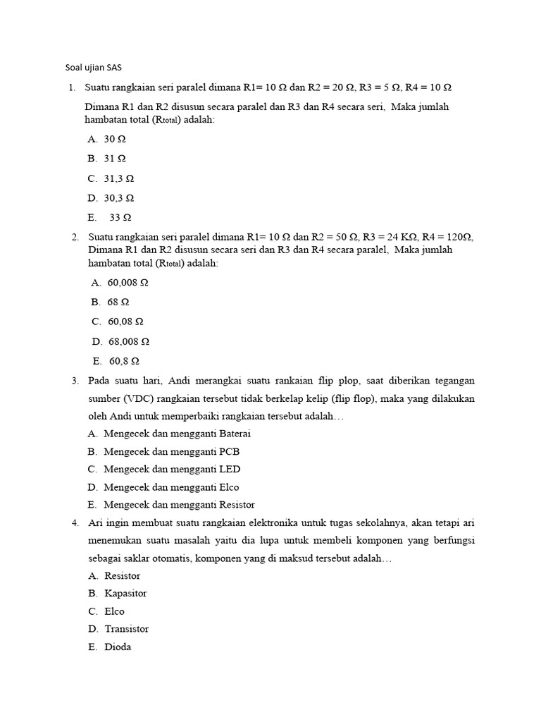 Soal Ujian dan Tes SAS Elektronika | PDF