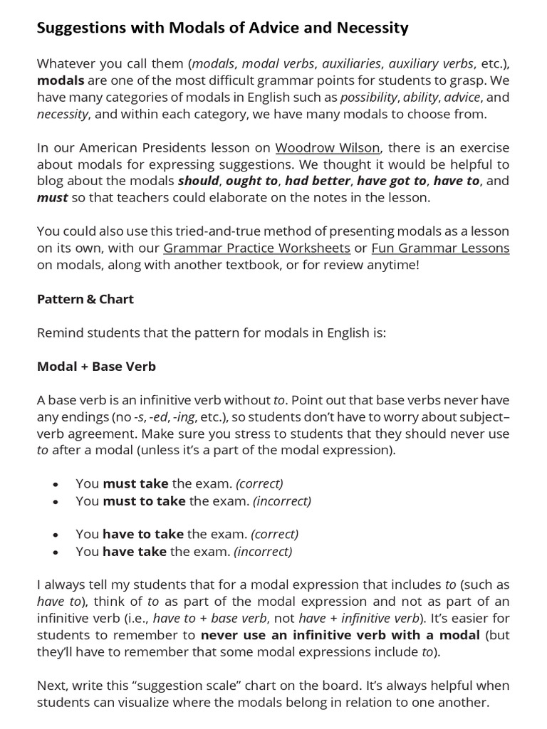 Modals of Advice and Necessity Explained | PDF | Verb | Grammatical Number