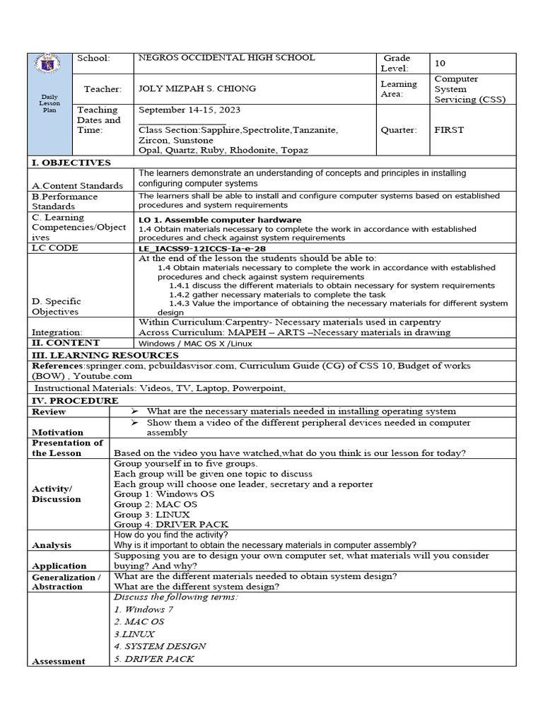 CSS Lesson Plan | PDF | Cognition | Behavior Modification