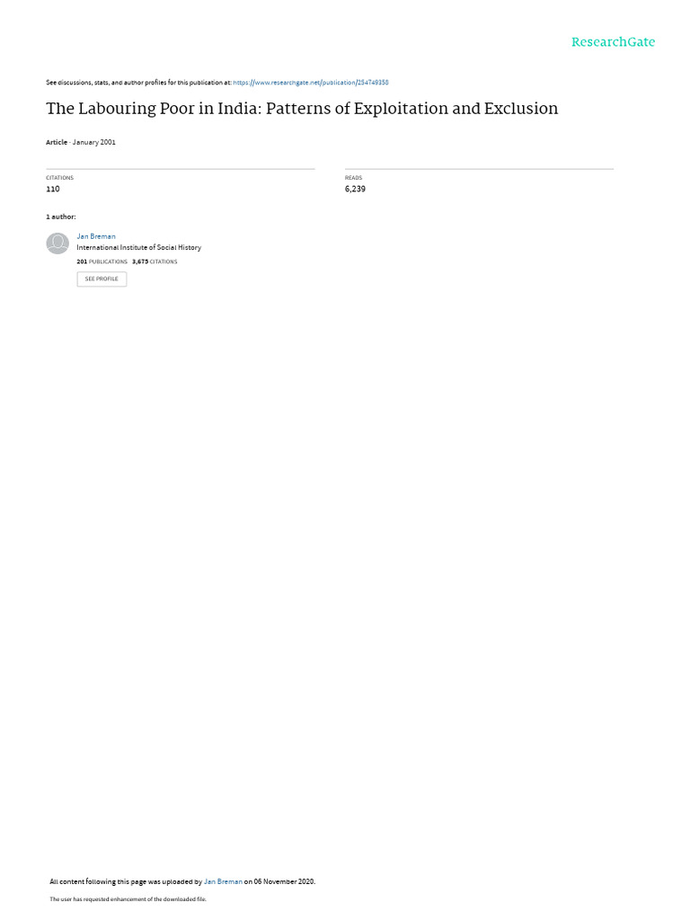 Breman-2020-The Indian Journal of Labour Economics | PDF | Migrant ...