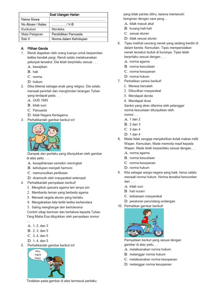 Soal Pendidikan Pancasila Kelas 5 Bab 2 Kurikulum Merdeka | PDF