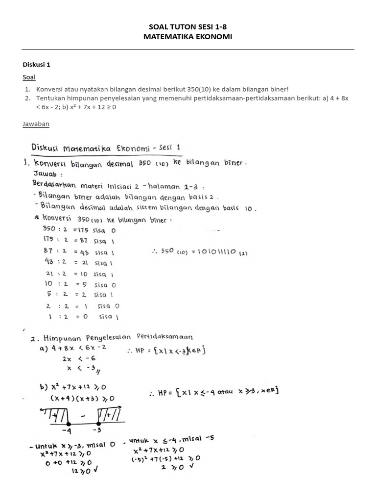 Matematika Ekonomi Diskusi Tuton 1-8 | PDF