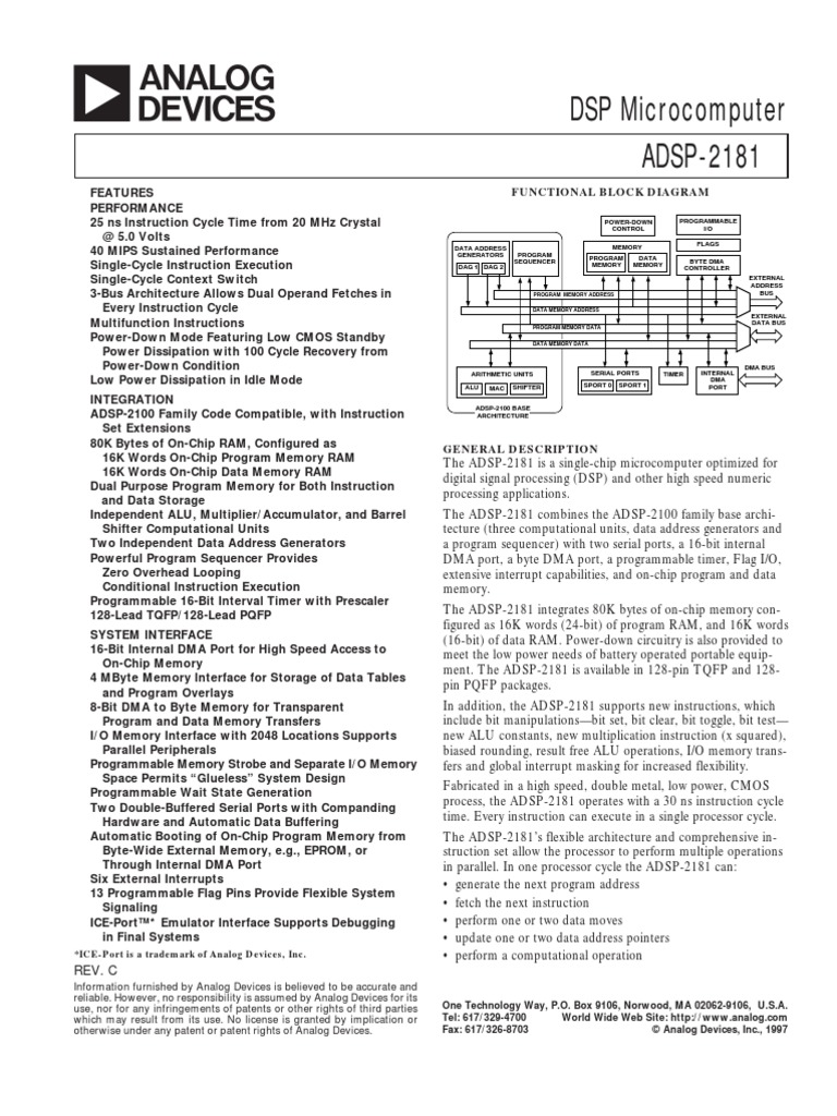Adsp 2181 | PDF | Input/Output | Central Processing Unit