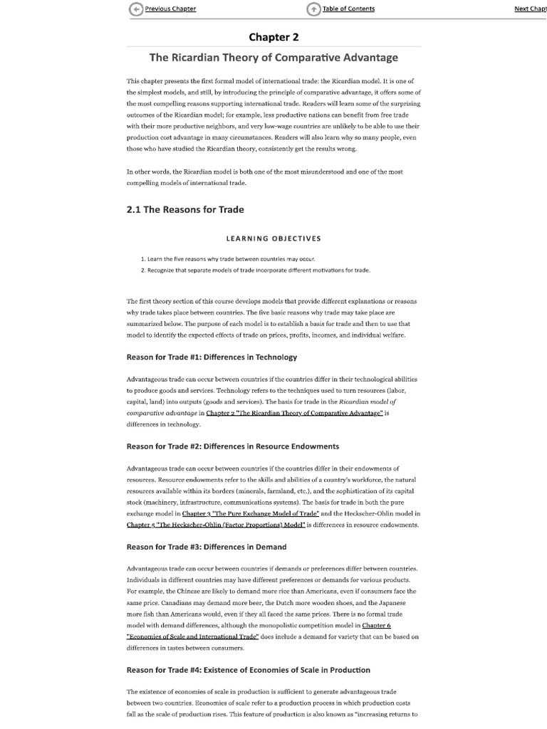Ricardo's Theory of International TRade | PDF