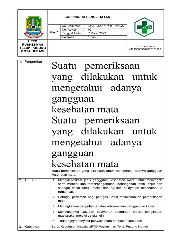Sop Indera Penglihatan | PDF