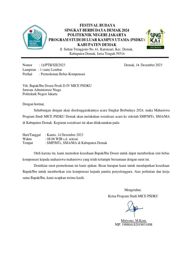 Surat BEKOM SB (14 Desember 2023) | PDF