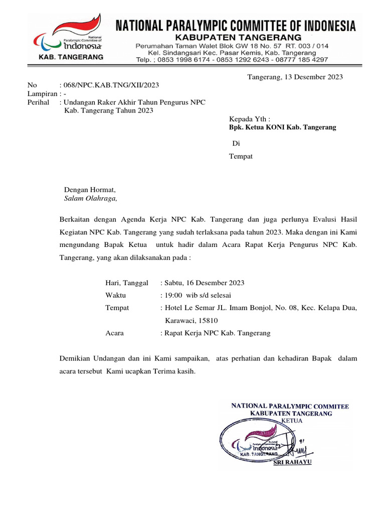 Surat Undangan Koni | PDF