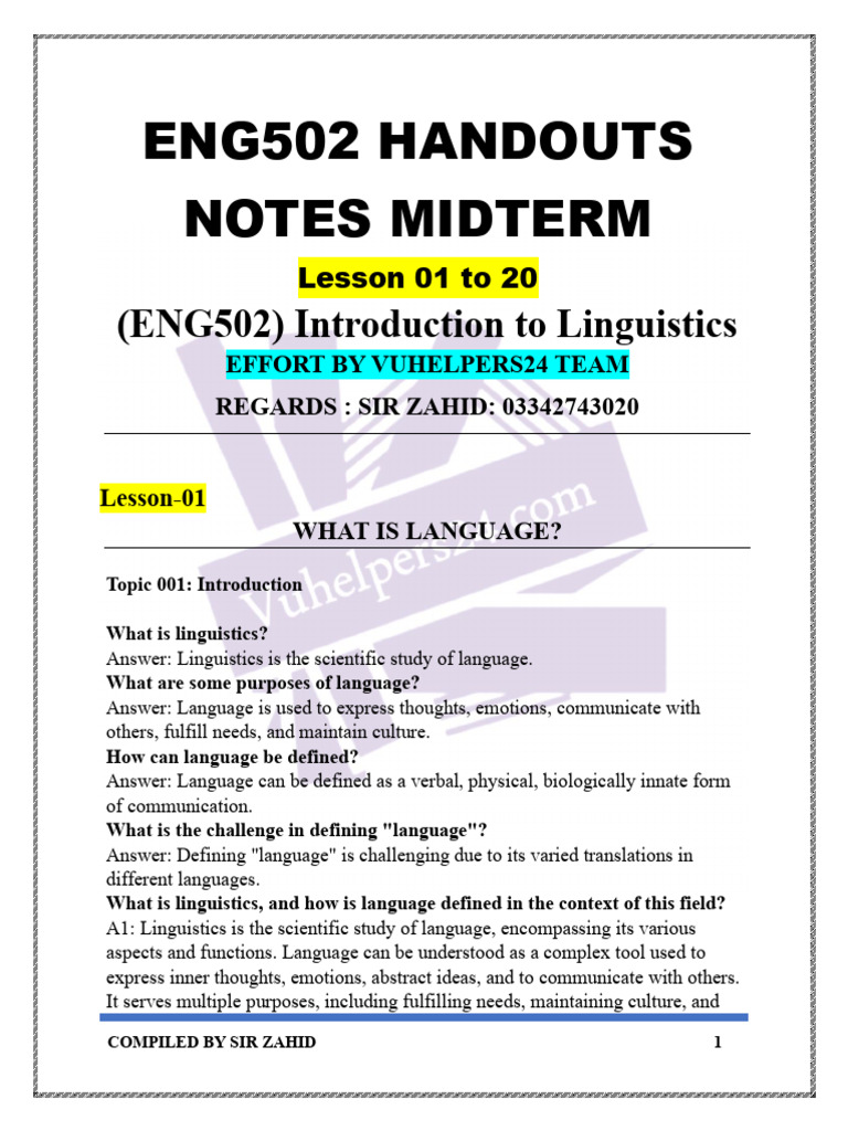 Eng502 Short Handouts Midterm Compiled by Sir Zahid | PDF | Communication | Linguistics