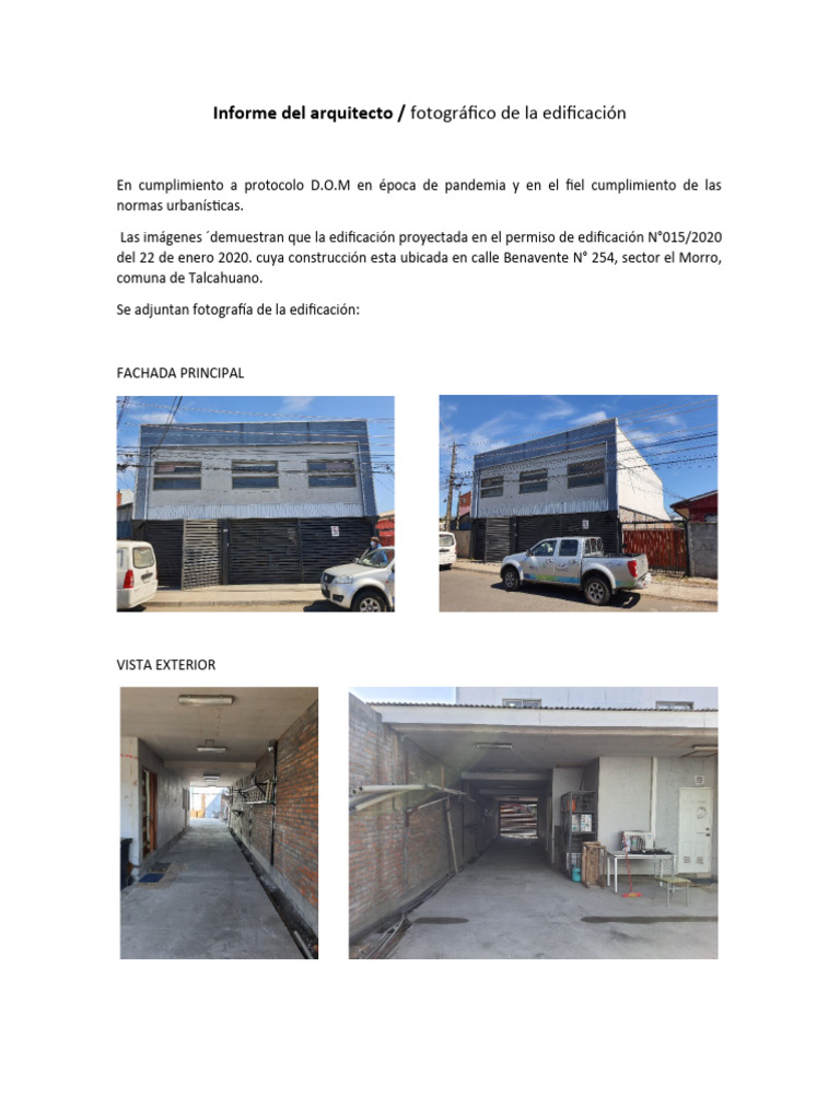 Informe Del Arquitecto Set de Fotos Colegio Quillon | PDF