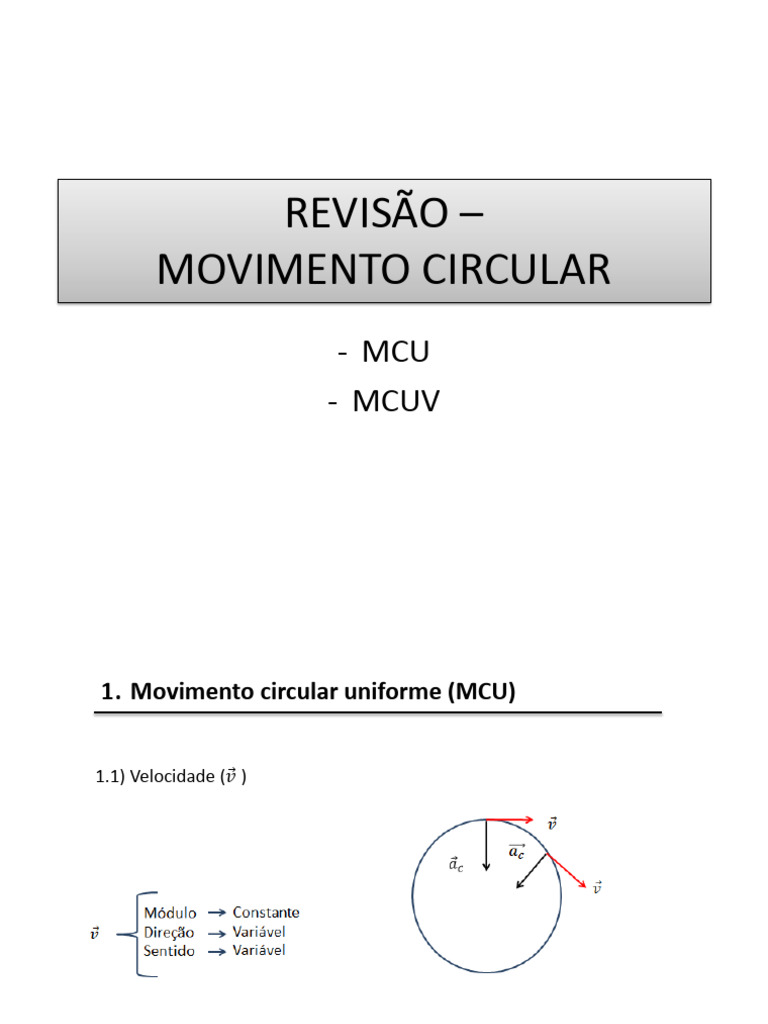 Aula1 - REVISÃO - MCU - MCUV | PDF | Ciências e Matemática