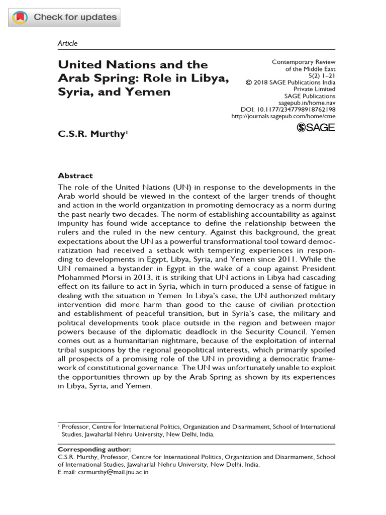 United Nations and The Arab Spring: Role in Libya, Syria, and Yemen ...