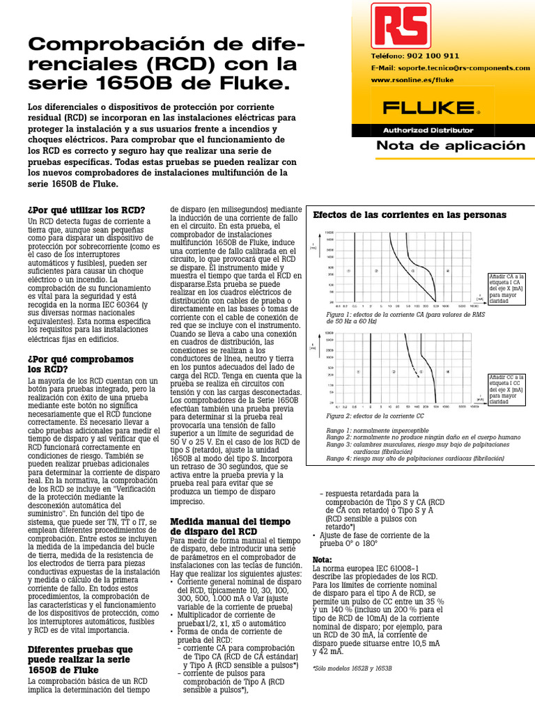 RSFluke Comprobacion RCD | PDF | Corriente eléctrica | Corriente continua
