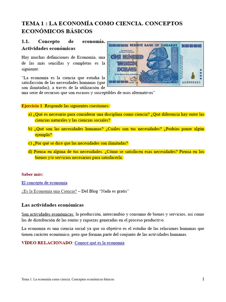 Tema 1. La Economía Como Ciencia.v22 | PDF | Ciencias económicas | Factores de producción
