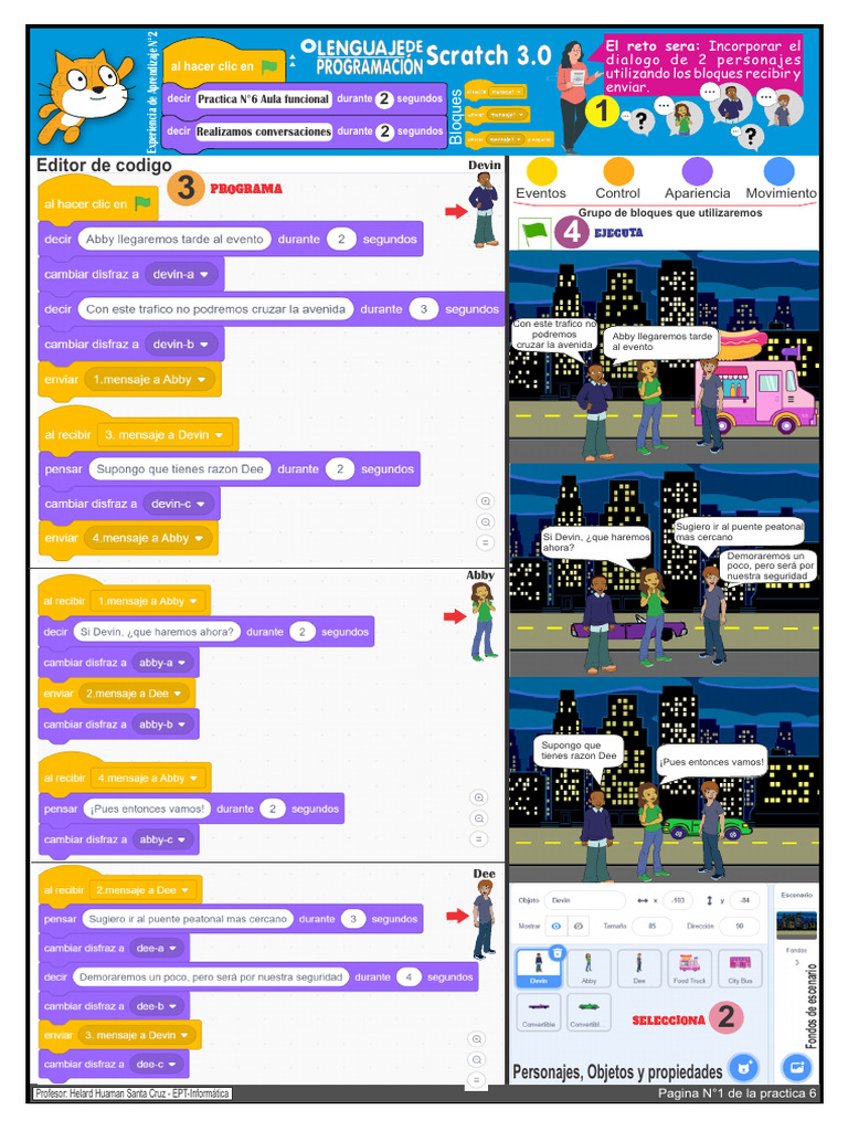 PRACTICA N 6 Converzaciones Con El Bloque Recibir y Enviar | PDF | Scratch (lenguaje de ...