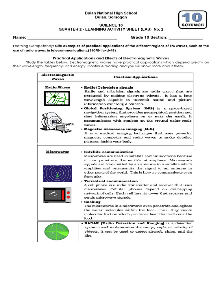 Science 10 Las 2 Uses of em Waves | PDF | Electromagnetic Radiation ...