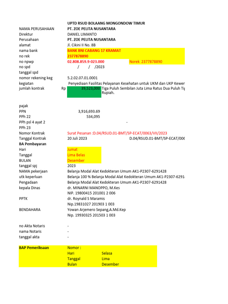 Bast Dan Ba Pembayaran Pt. Zoe Pelita Nusantara | PDF