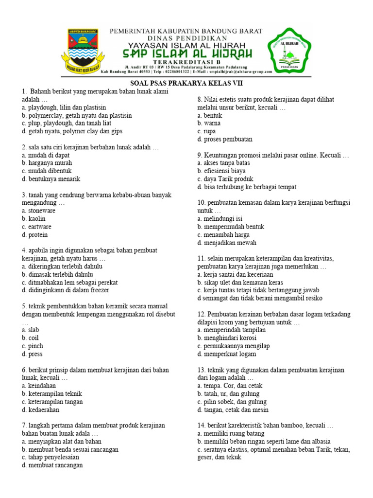 Soal Prakarya Kelas Vii | PDF | Griya & Taman