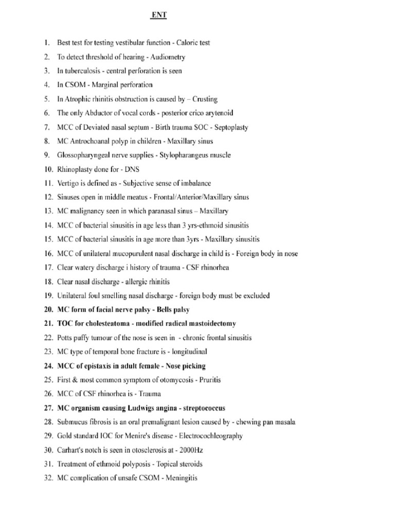 Ent Imp Points Mcqs | PDF