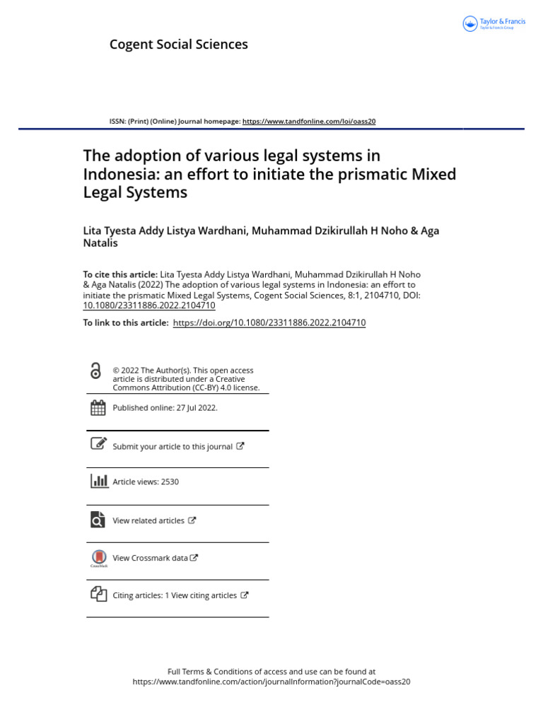 The Adoption of Various Legal Systems in Indonesia An Effort To ...