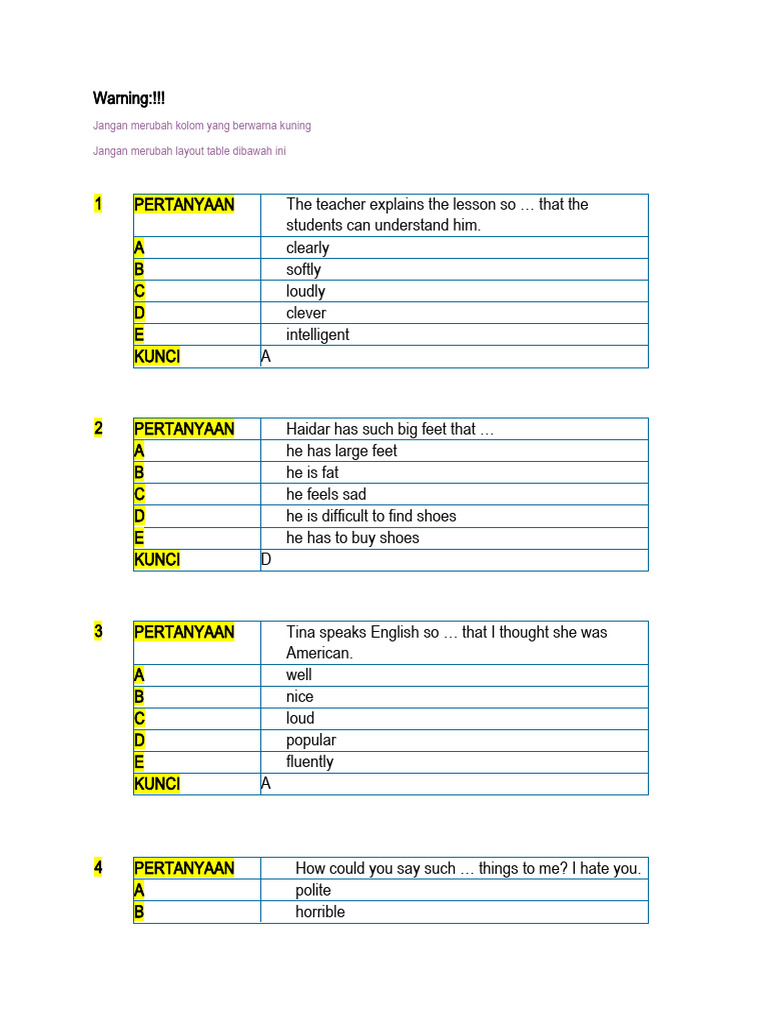 Template - BING MINAT XII | PDF | Adjective | Syntax