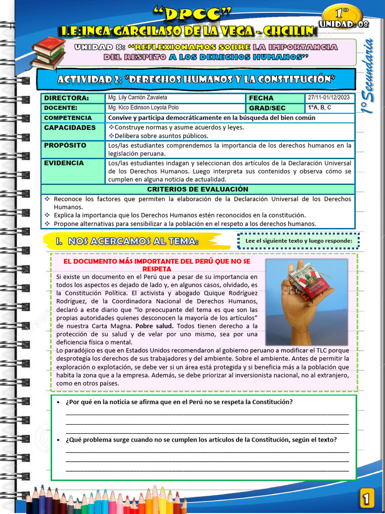 DPCC 1 Grado | PDF | Constitución | Derechos humanos