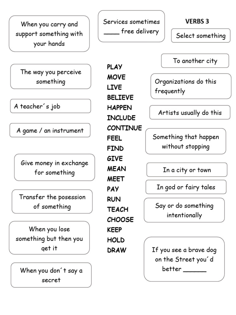 Verbs 3: Play Move Live Believe Happen Include Continue Feel Find Give ...