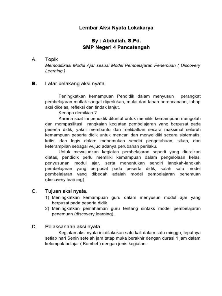 Lembar Aksi Nyata Lokakarya-Abdullah ... | PDF