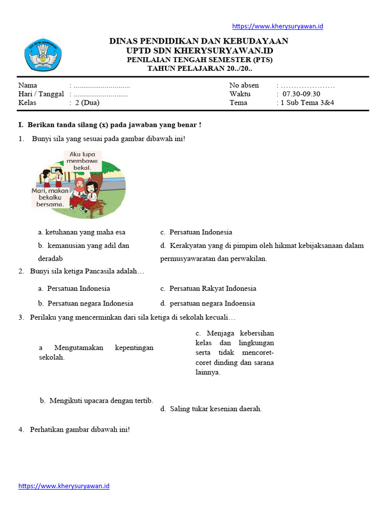 Soal PTS Kelas 2 Tema 1 Sub 3&4 | PDF