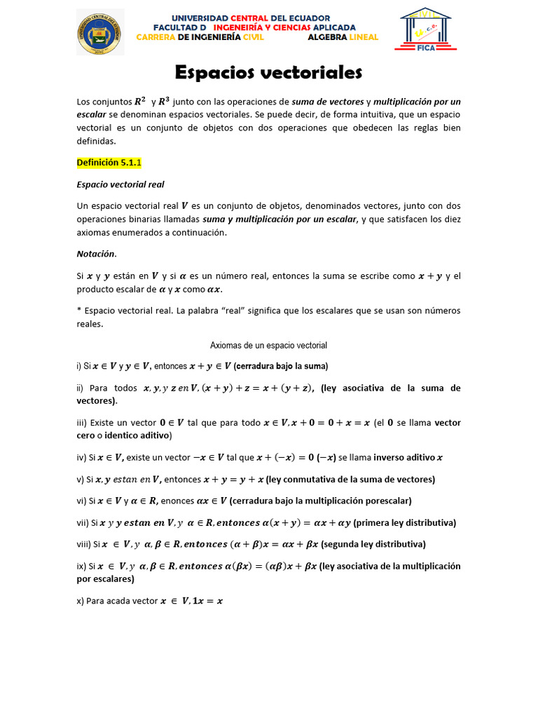 Unidad 3 Espacios Vectoriales | PDF | Espacio vectorial | Vector Euclidiano