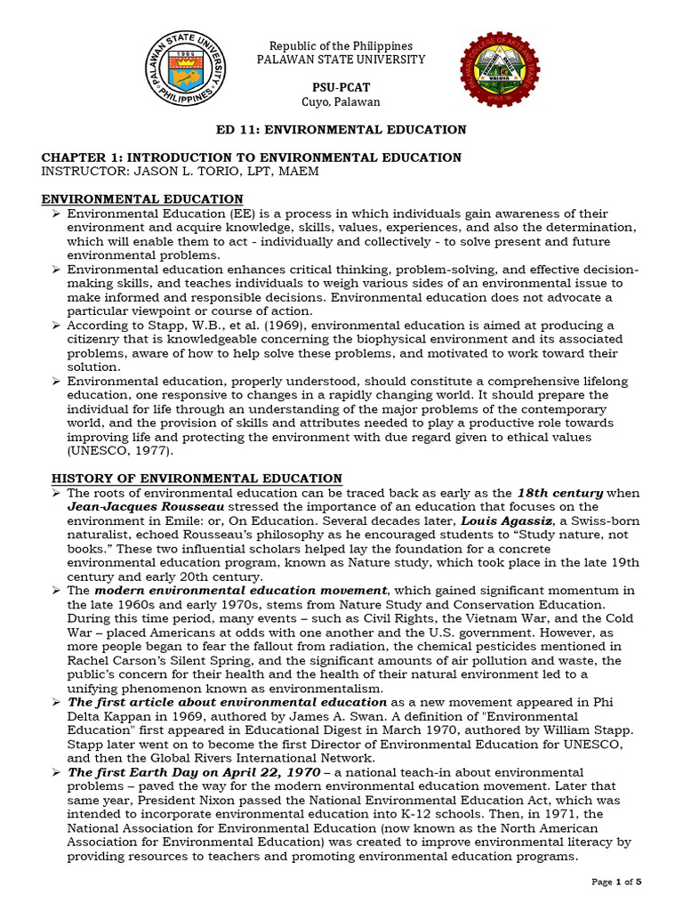 Chapter 1 - Introduction To Environmental Education | PDF ...