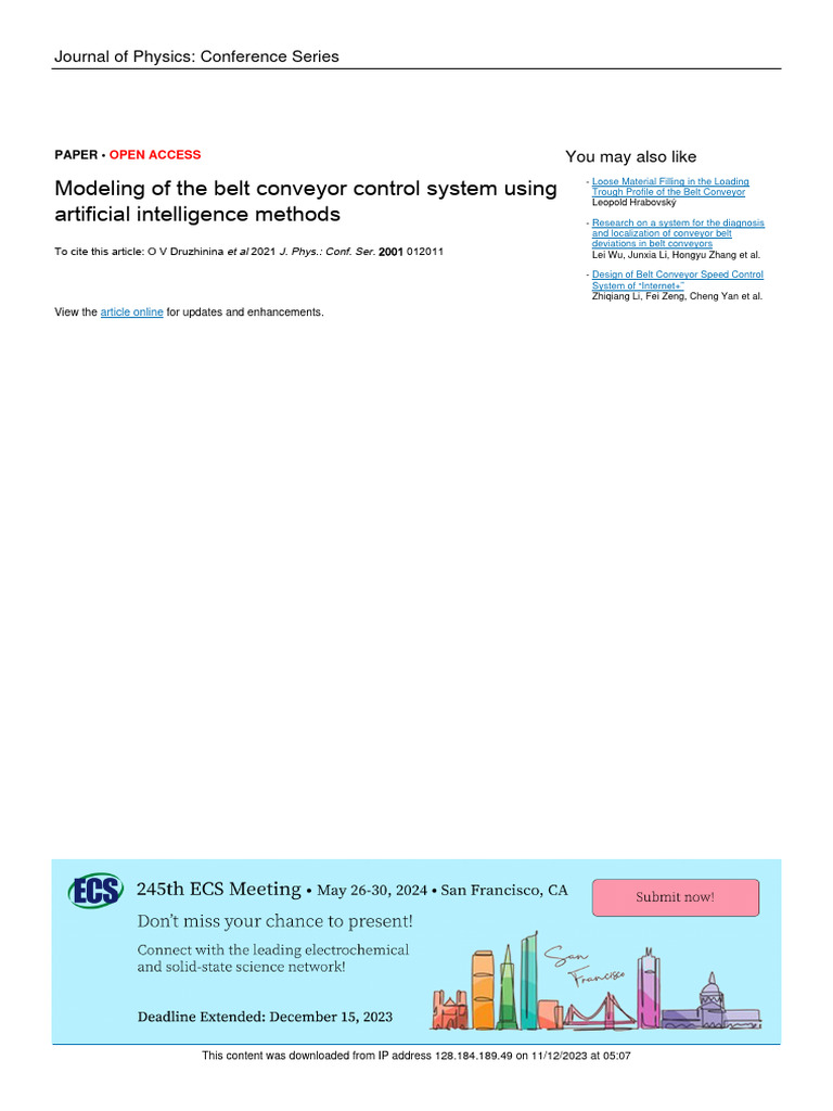 Modeling of The Belt Conveyor Control System Using Artificial ...