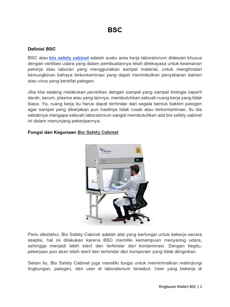 Definisi BSC: Bio Safety Cabinet | PDF