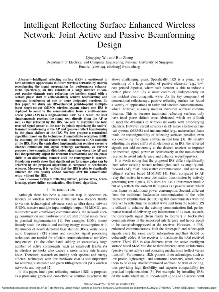 IRS-Enhanced Wireless Beamforming Design | PDF | Mathematical ...