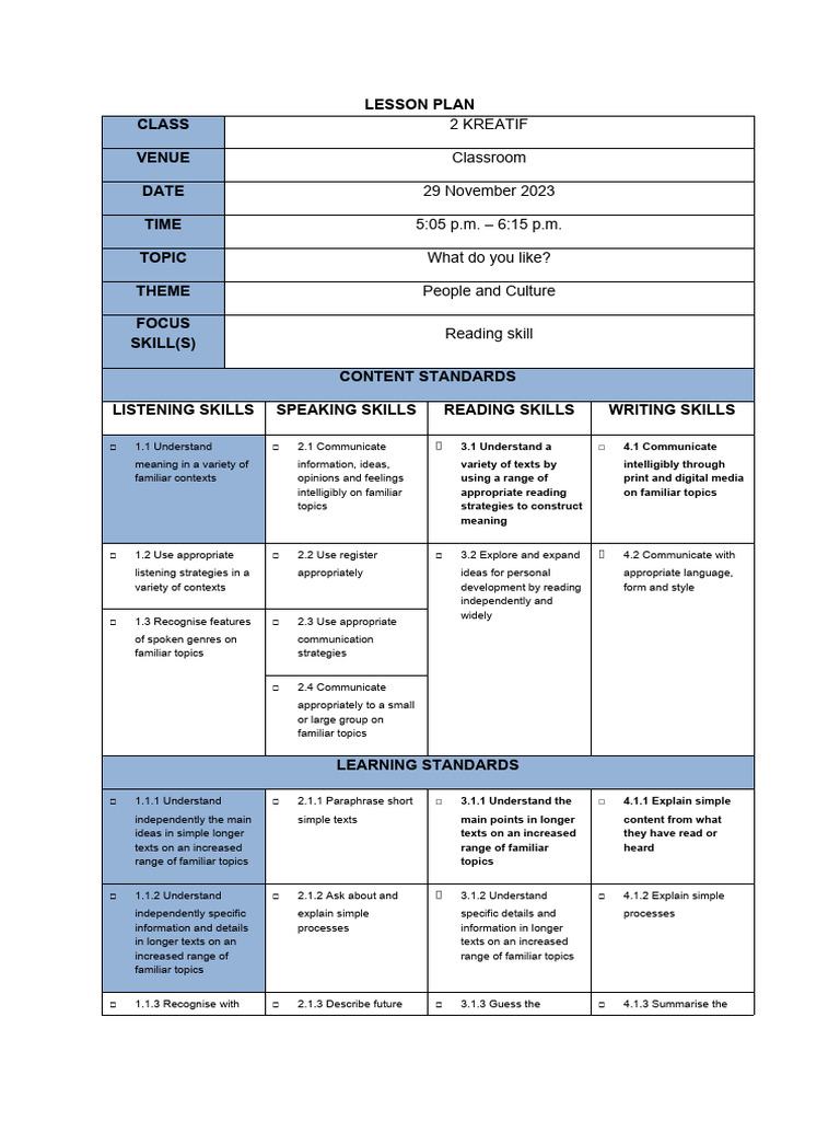 Lesson Plan 2 KREATIF - LP 9 | PDF | Lesson Plan | Communication