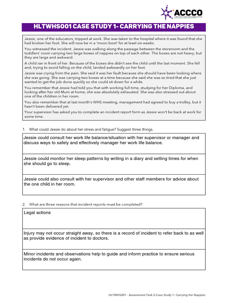 HLTWHS001 - Assessment Task 2 CASE STUDY 1 by Rachael-Lyn Anderson | PDF