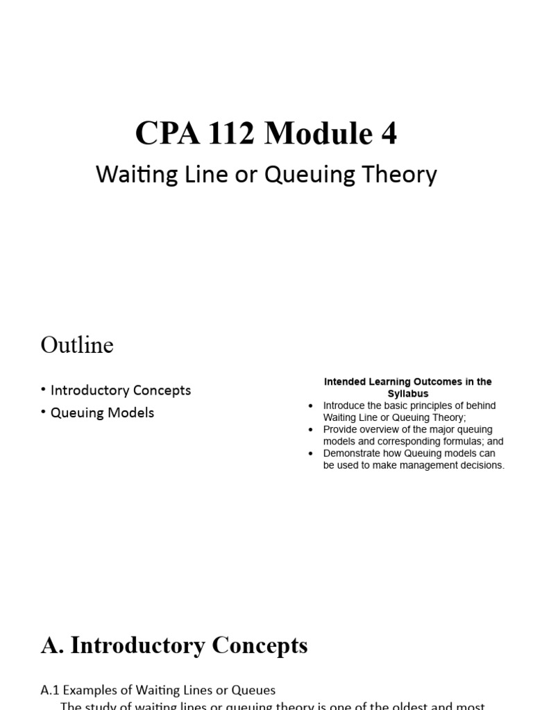 CPA 112 Module 4 Queuing Theory | PDF | Poisson Distribution | Teaching ... CPA 112 Module 4 Queuing Theory | PDF | Poisson Distribution | Teaching ...