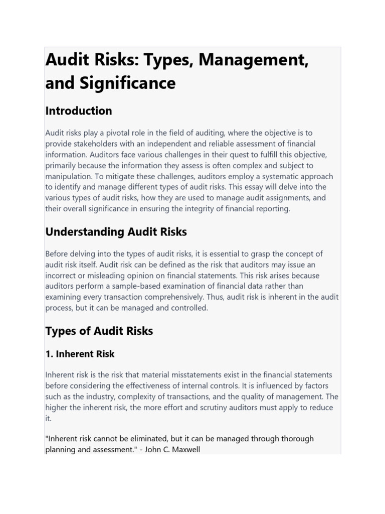 Audit Risks | PDF | Audit | Internal Control