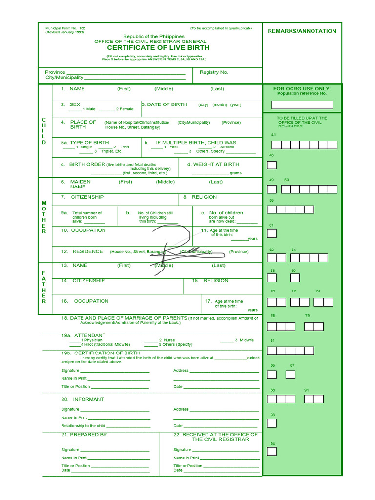 Certificate of Live Birth (COLB) | PDF | Birth Certificate | Government