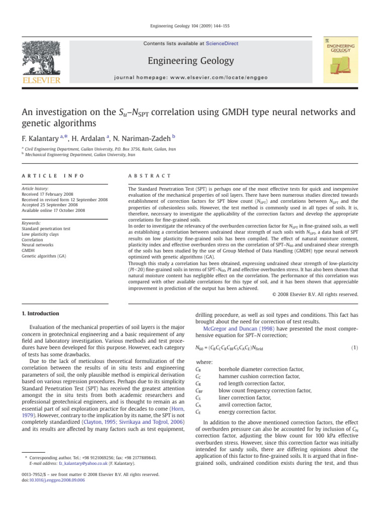 An investigation on the Su–NSPT correlation using GMDH type neural networks and | PDF | Soil ...