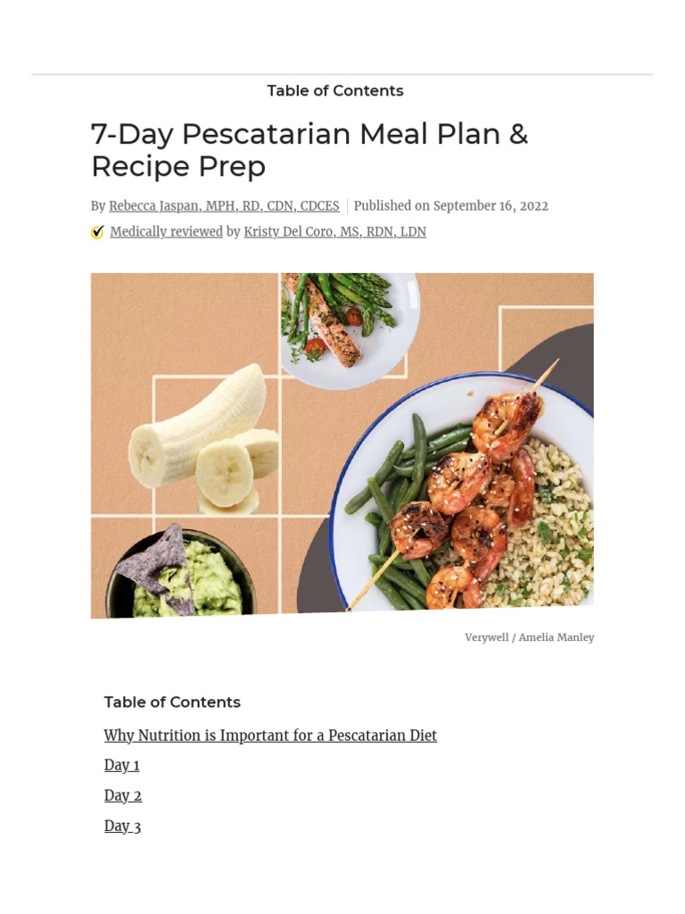 7-Day Pescatarian Meal Plan Guide | PDF | Chickpea | Diet (Nutrition)