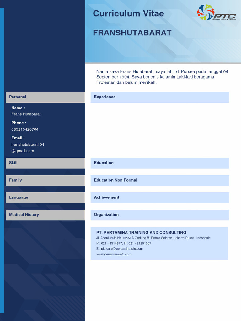 CV Frans Hutabarat | PDF | Pengembangan Diri | Kesehatan Holistik