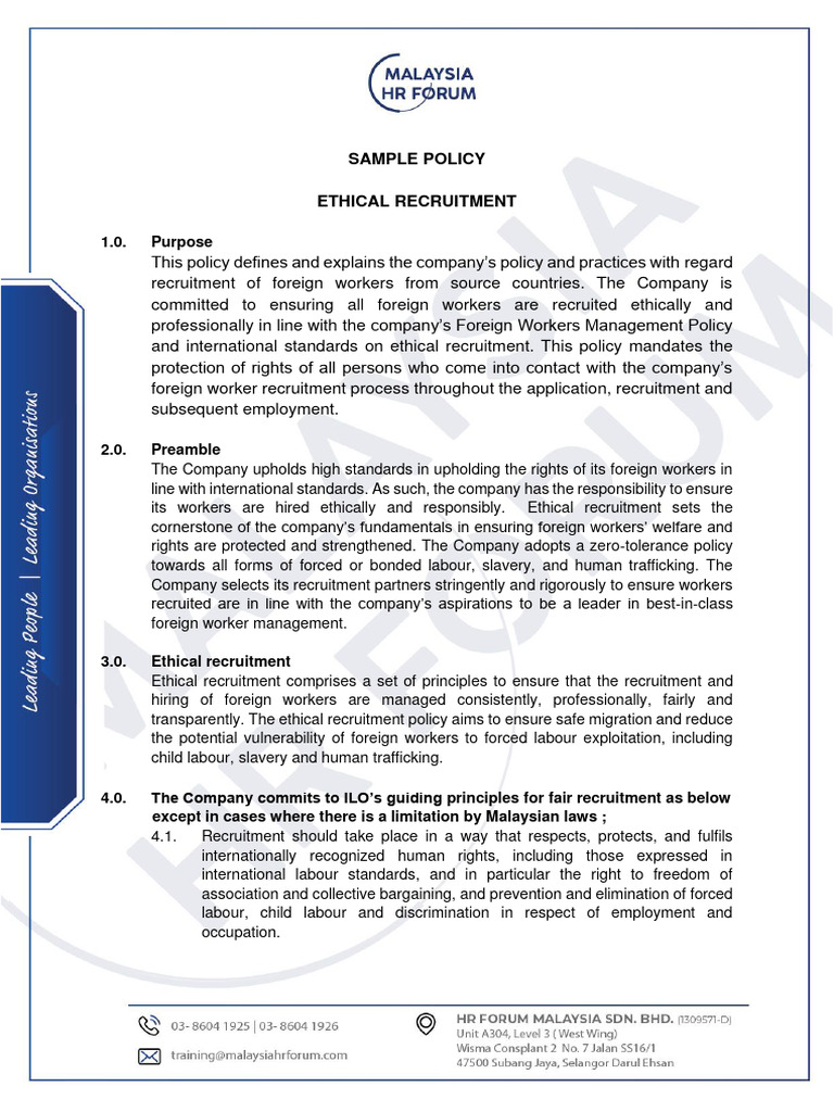 Ethical Recruitment Sample (Updated) | PDF | Labour Law | Employment