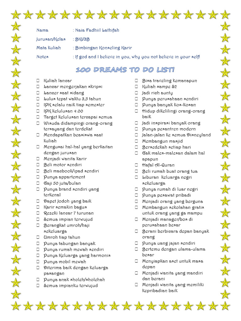 My100 Dreams List | PDF