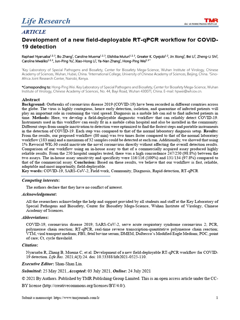 Development of A New Field-Deployable RTQPCR Workflow For COVID19 ...