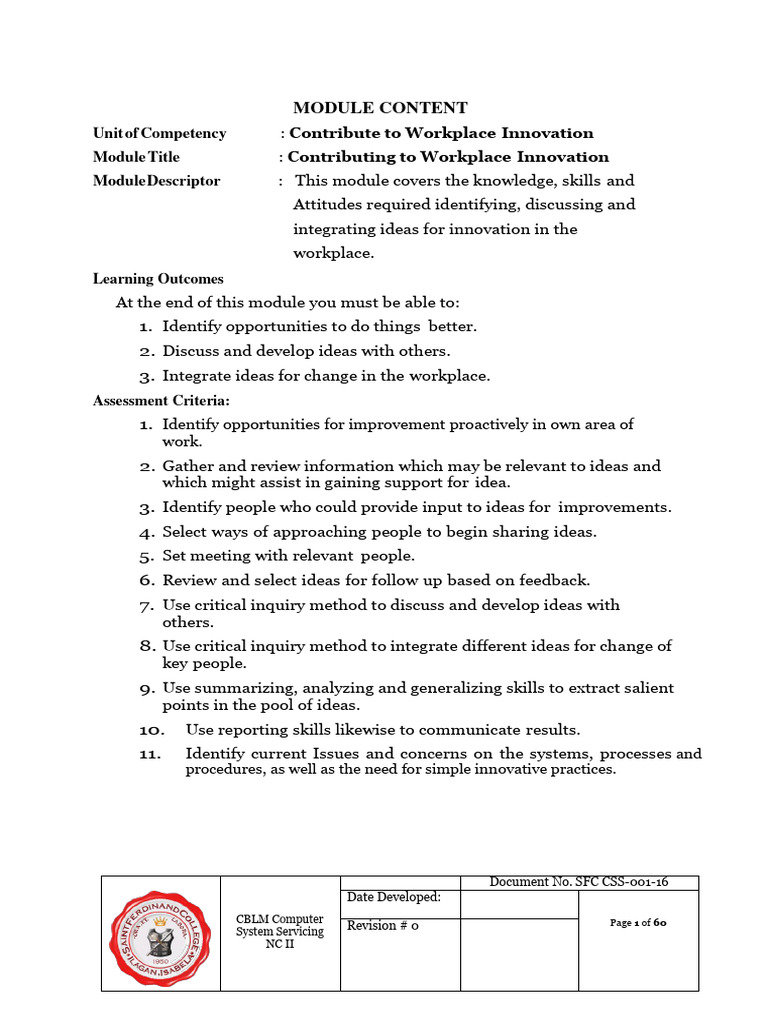 Basic 5 - Contribute To Workplace Innovation | PDF | Innovation | Creativity