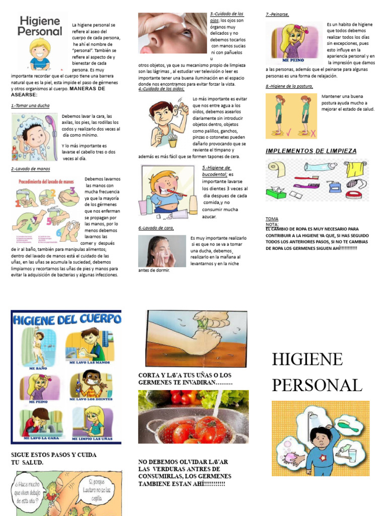 Triptico de La Higiene Personal 8 | PDF | Higiene | Salud pública