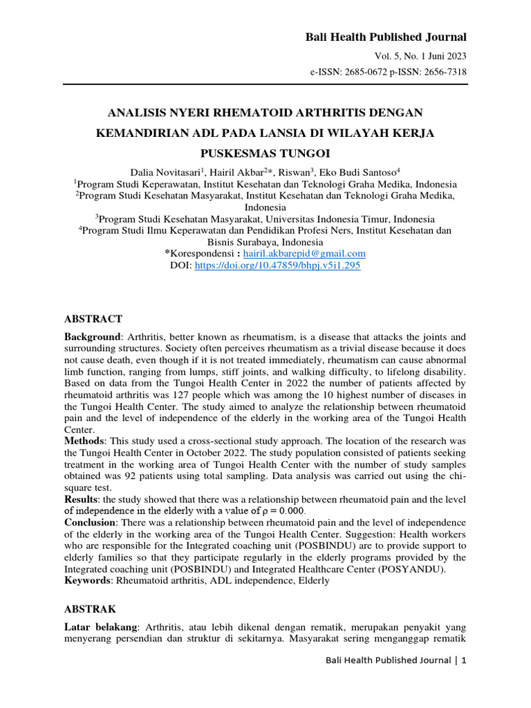 295-Article Text-1645-1-10-20230630 | PDF | Arthritis | Clinical Medicine