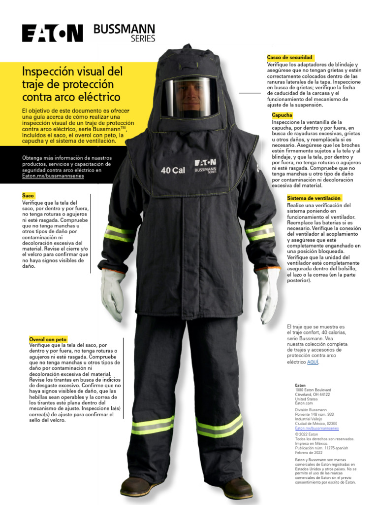 Eaton Bus Ele PP 11275 Arc Flash Suit Visual Inspection Spanish | PDF