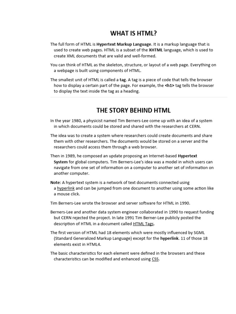 HTML HISTORY | PDF | Html | Html Element